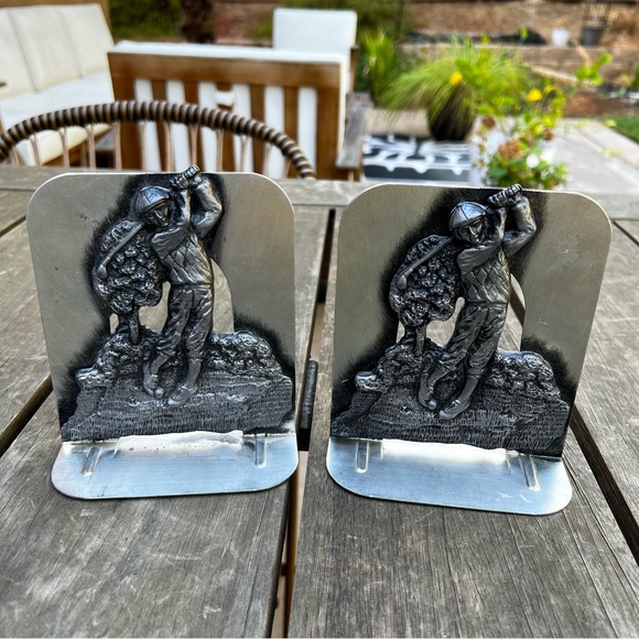 Vintage | Art | Vintage Pewter Metal Golfer Bookends Bookshelf Decor ...